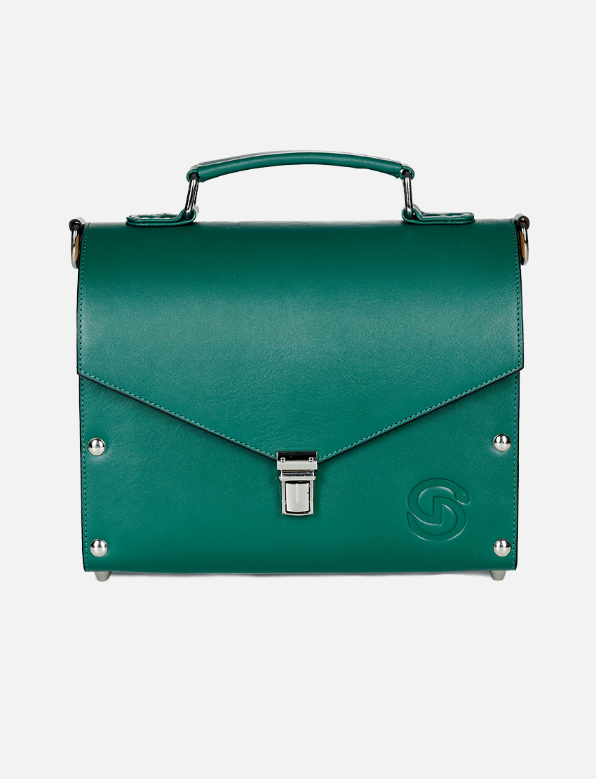 Adofa Wooden Leather Ladies Handbag-Green - Slendersnake